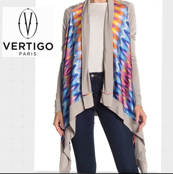 Vertigo | Sweaters | Vertigo Cardigan Open Front Asymmetric Satin Panel ...